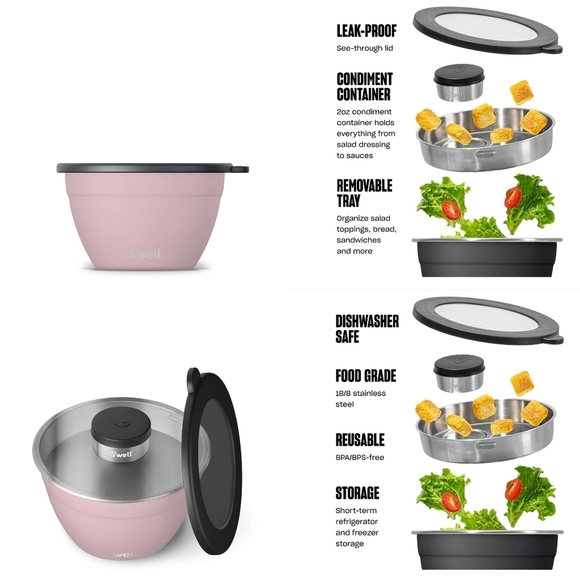 S'well | Kitchen | Swell Pink 64 Oz Stainless Steel Salad Bowl Kit ...